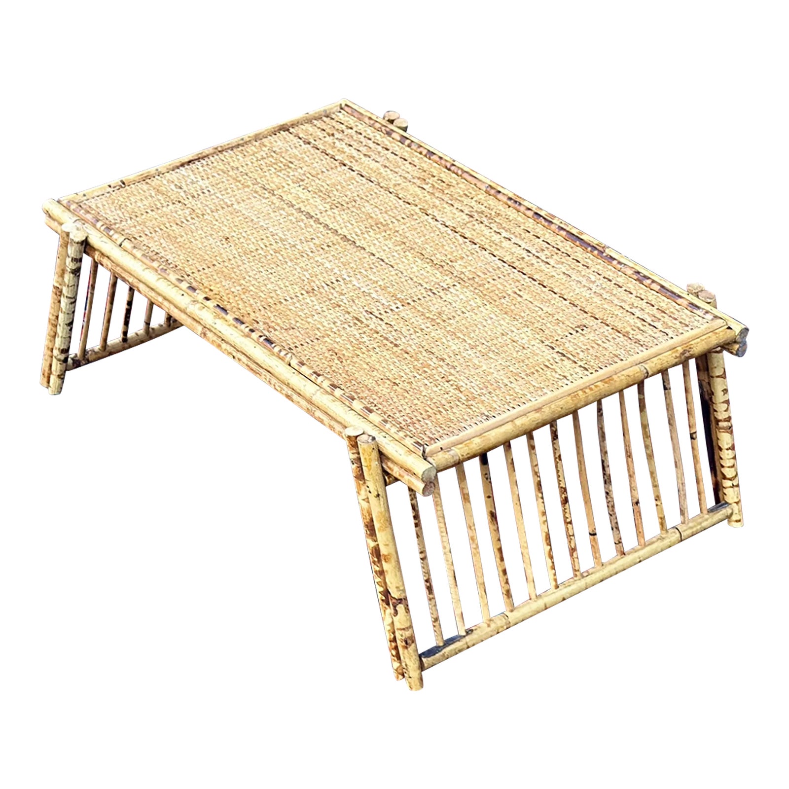 Vintage Tortoise Shell Bamboo Rattan Folding Bed Tray | Chairish