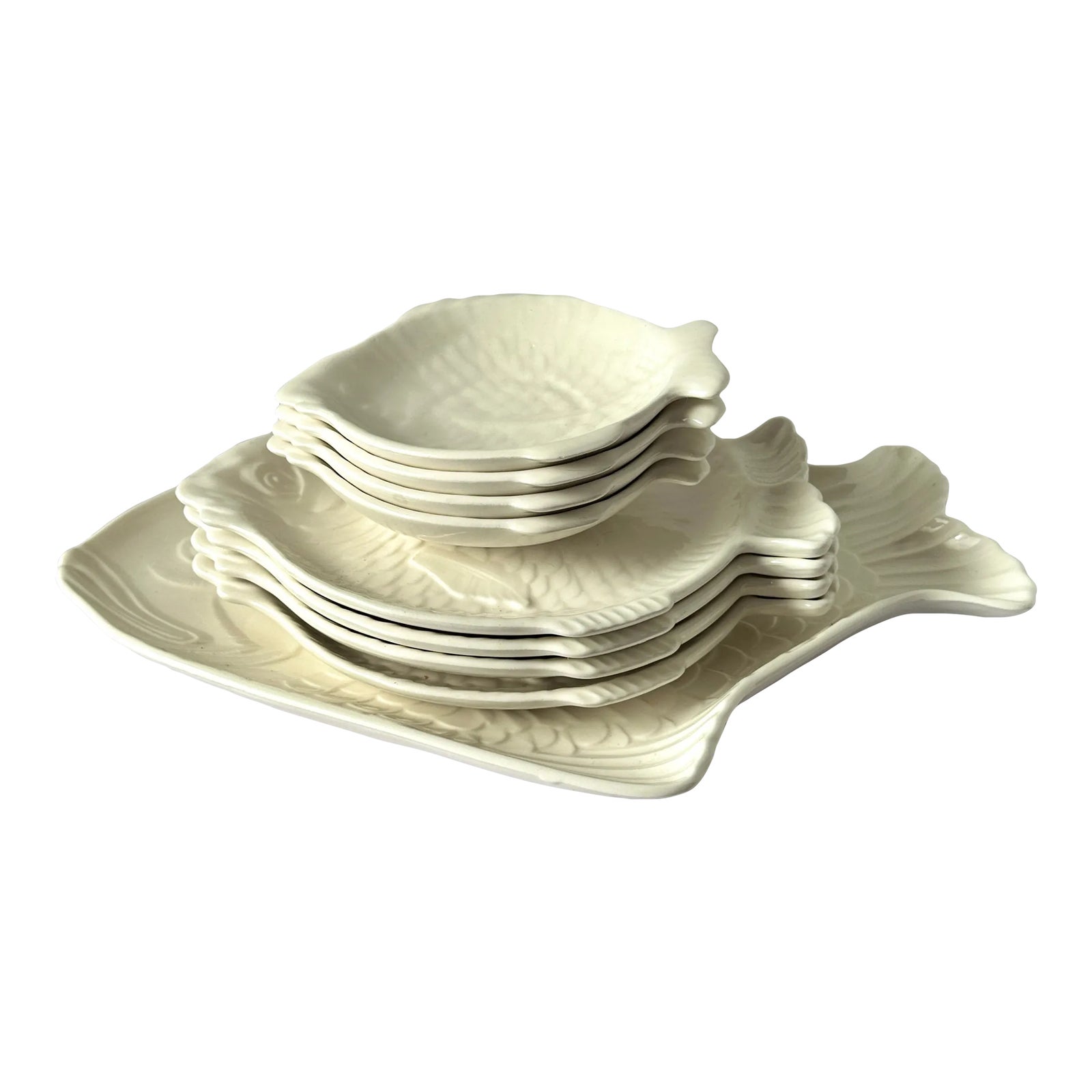 Vintage Holland Mold White Fish Plates- 9 Pieces | Chairish