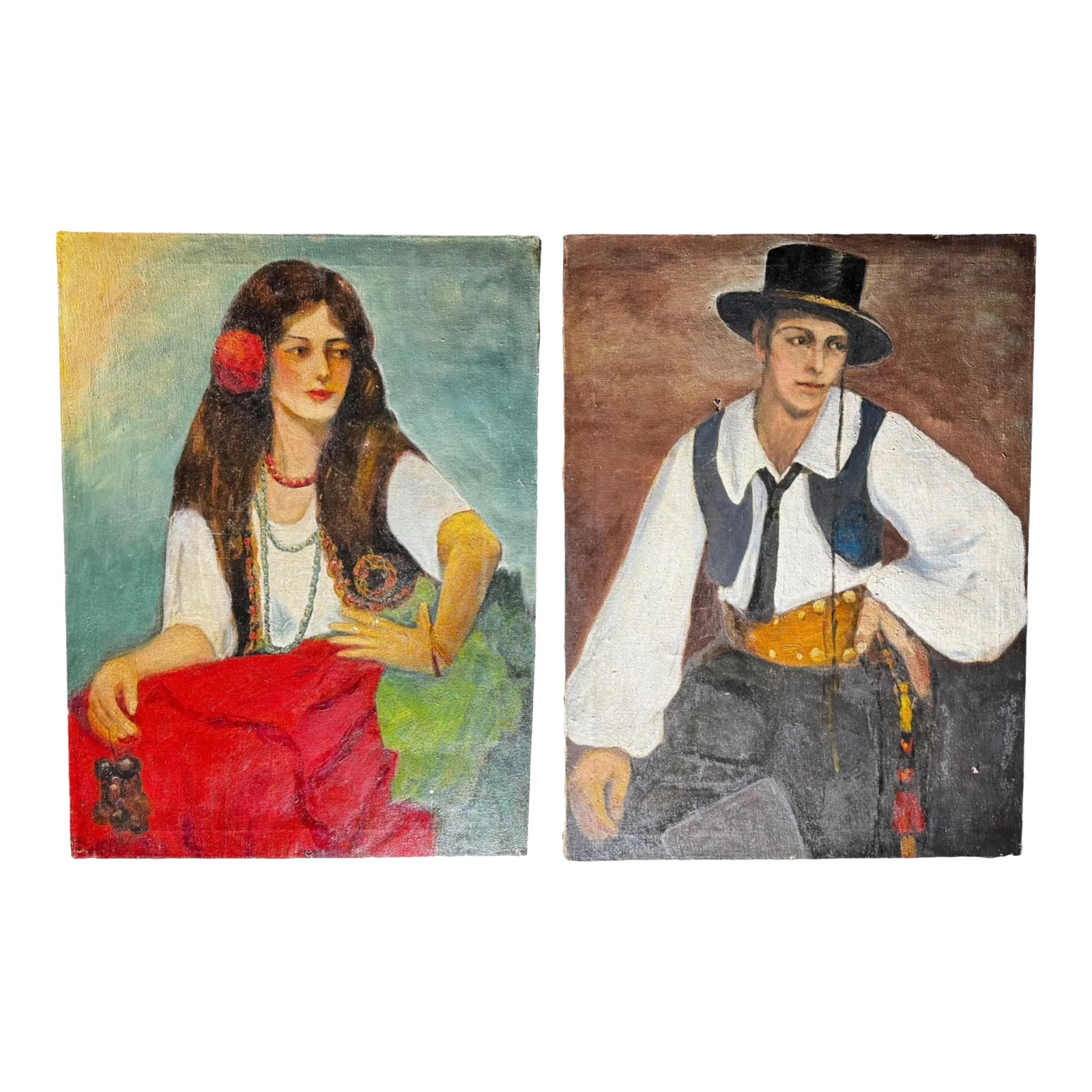 Complementary 1931 Oil Painting Portraits of Italian Man & Woman - Set ...
