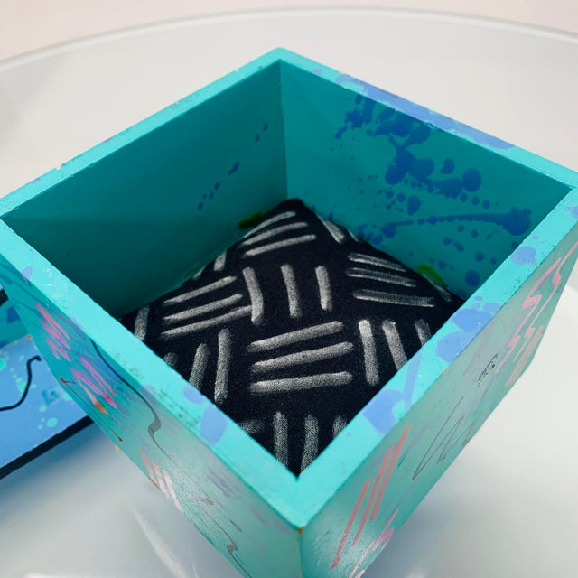 1980s Hollis Fingold Blue Memphis Style Cube Jewelry Box | Chairish