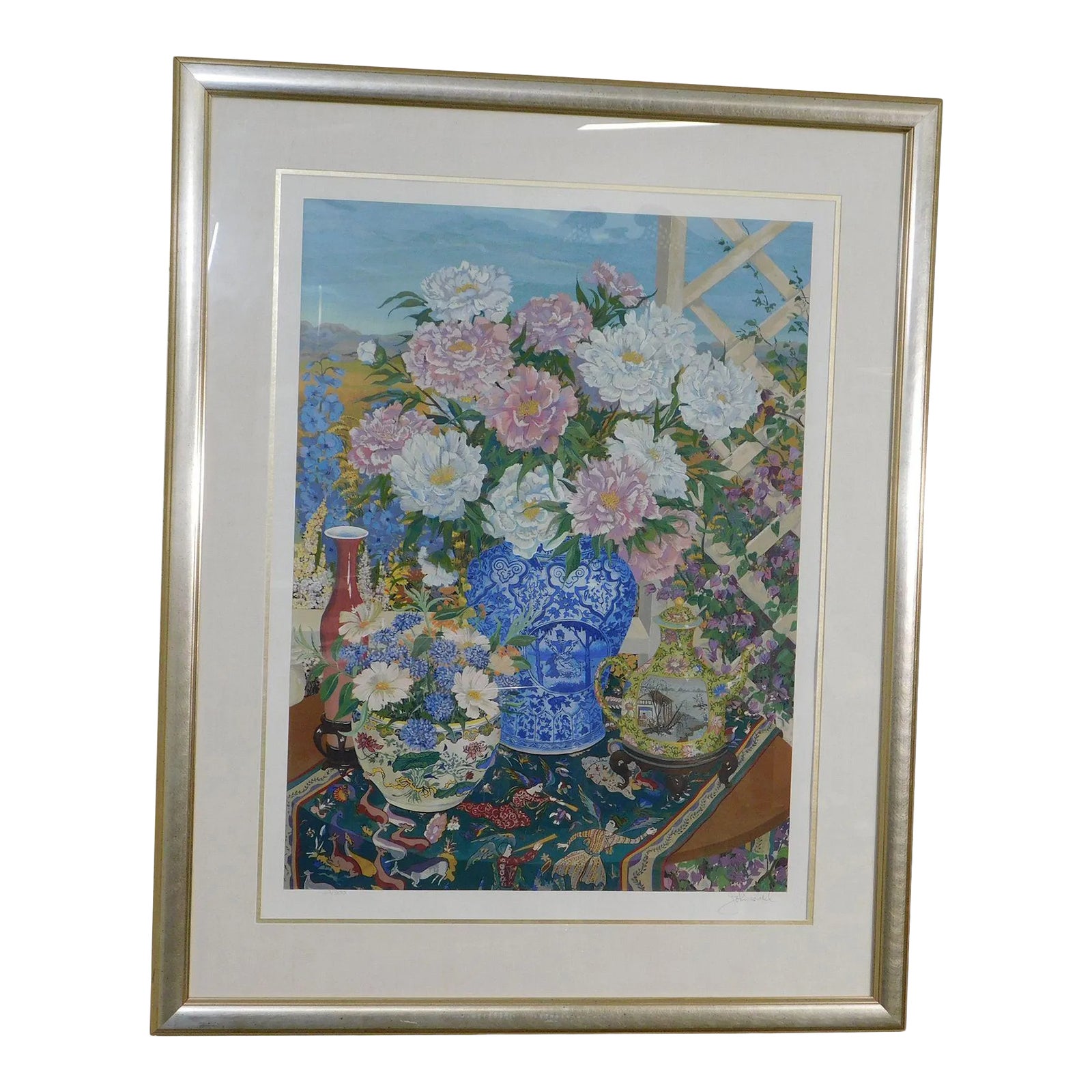 John Powell "Peonies" Original Serigraph Still Life Flowers & Porcelain ...