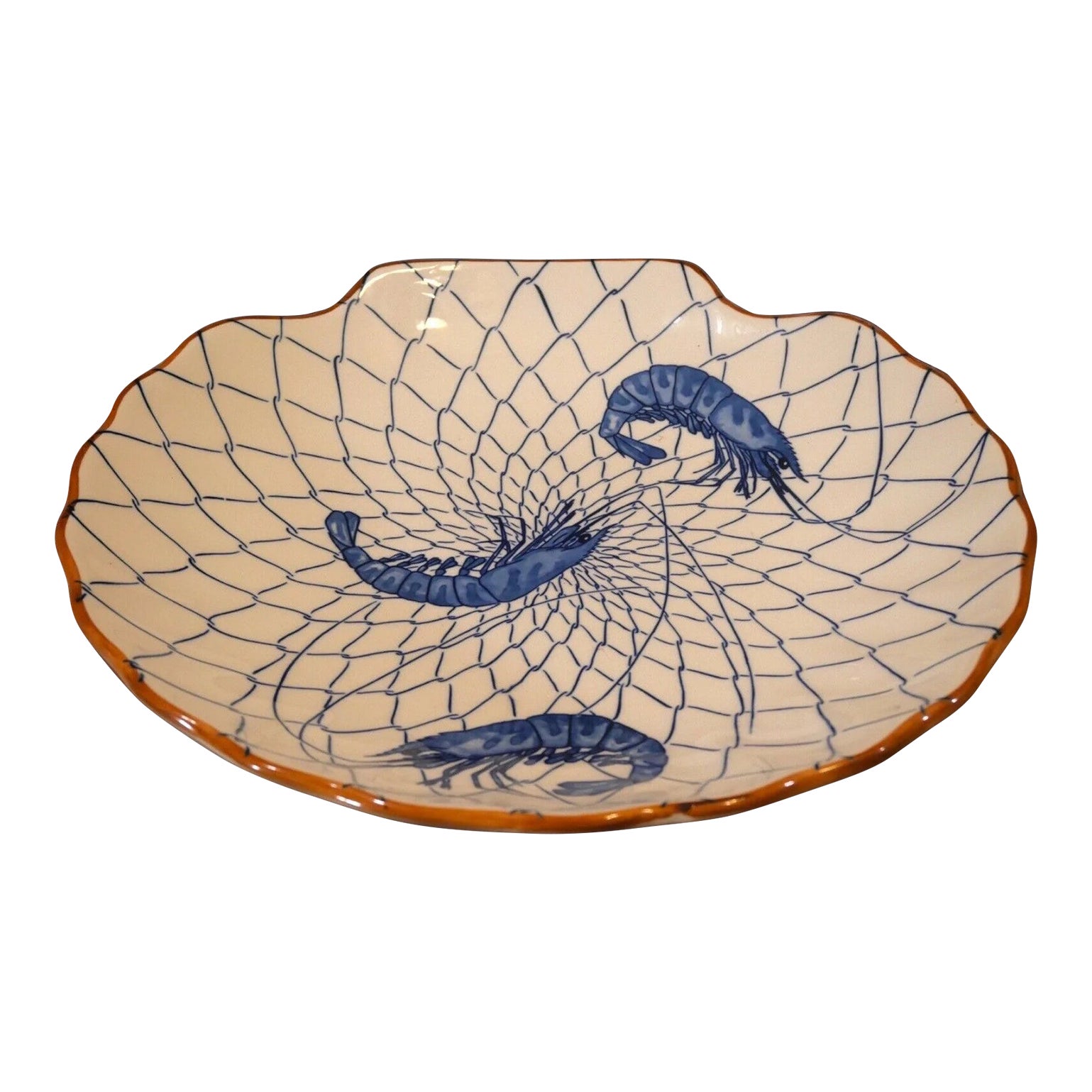 Vintage 1980's Japanese Asahi Porcelain Prawn Motifs Scalloped Edge ...