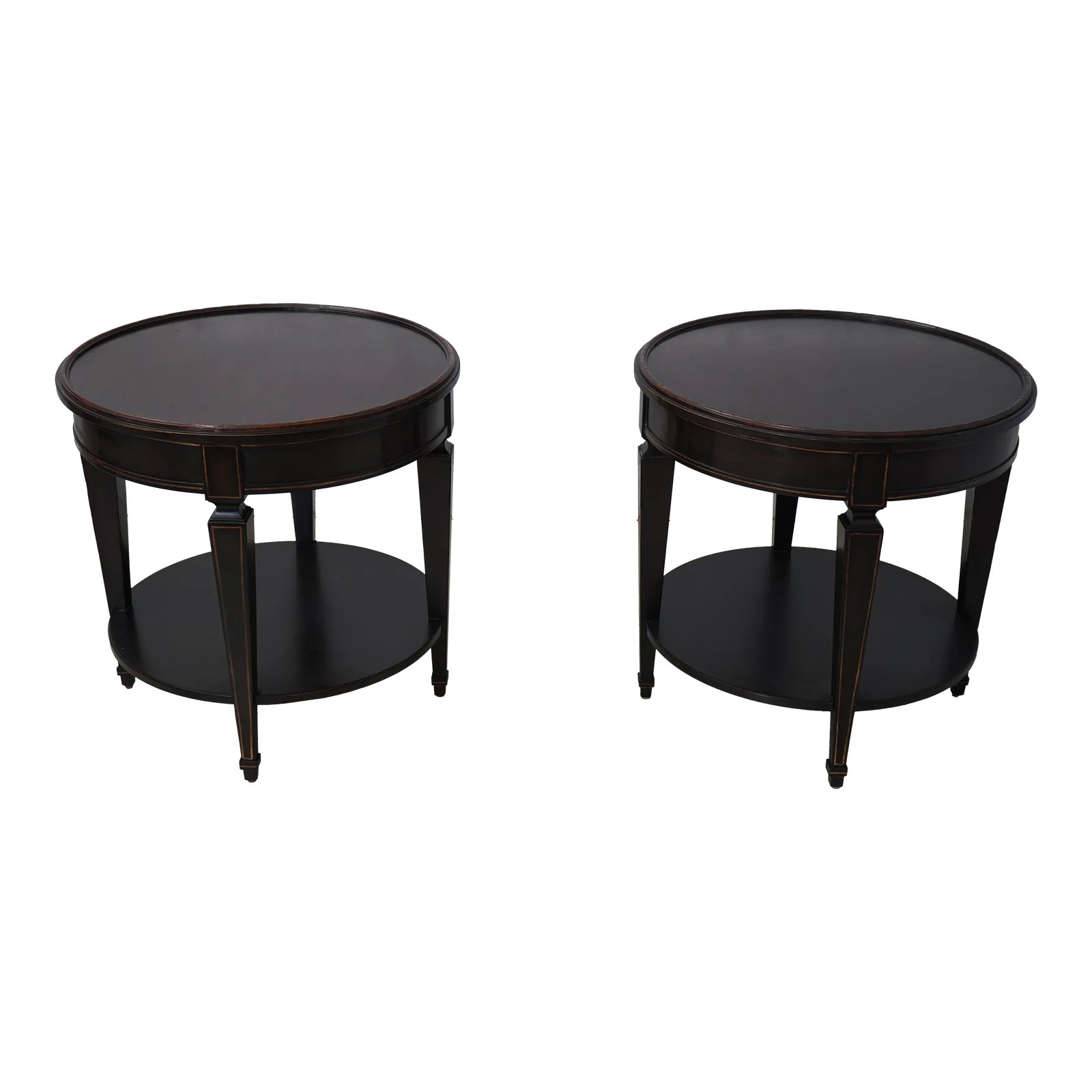 Pair Baker Italian Style Round Distressed Lamp Tables | Chairish