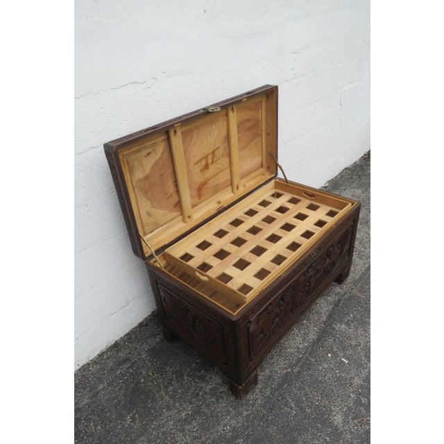 Early 1900s Heavy Hand Carved Asian Chest Blanket Trunk Bench Coffee ...