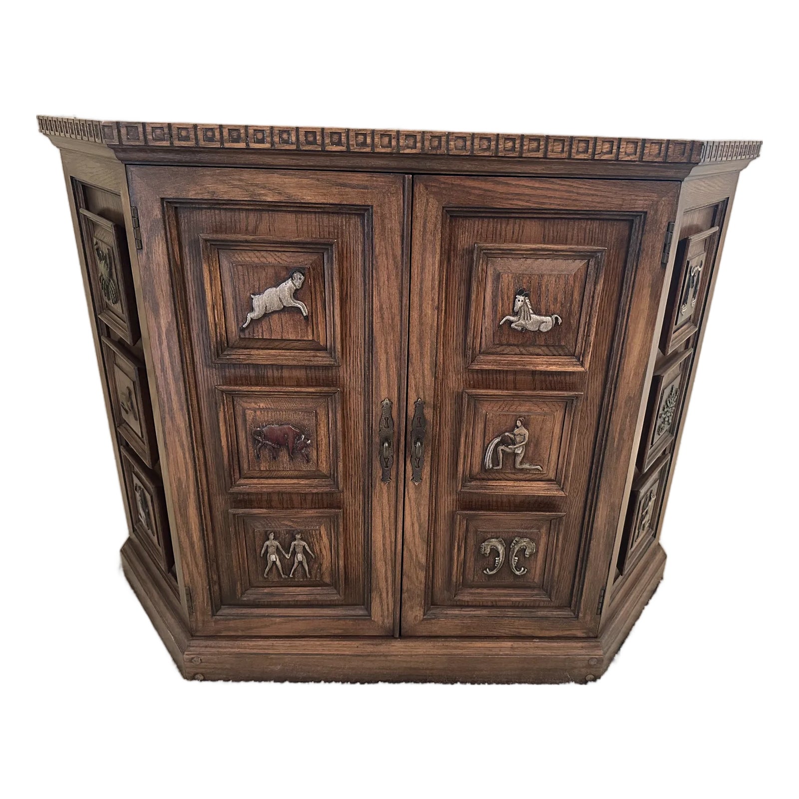 Vintage Romweber Viking Oak Zodiac Console Cabinet | Chairish