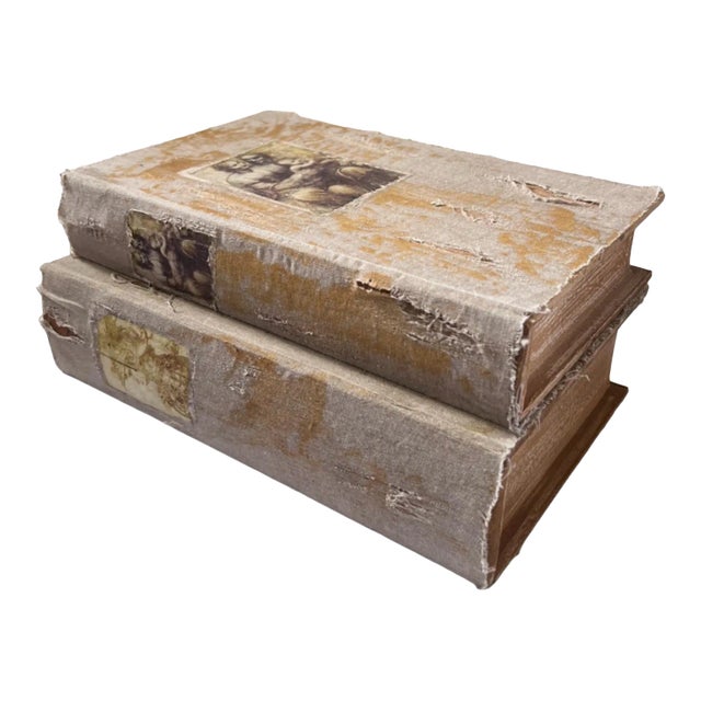 Pair of Secret Book Boxes With Leonardo Da Vinci Illustrations | Chairish