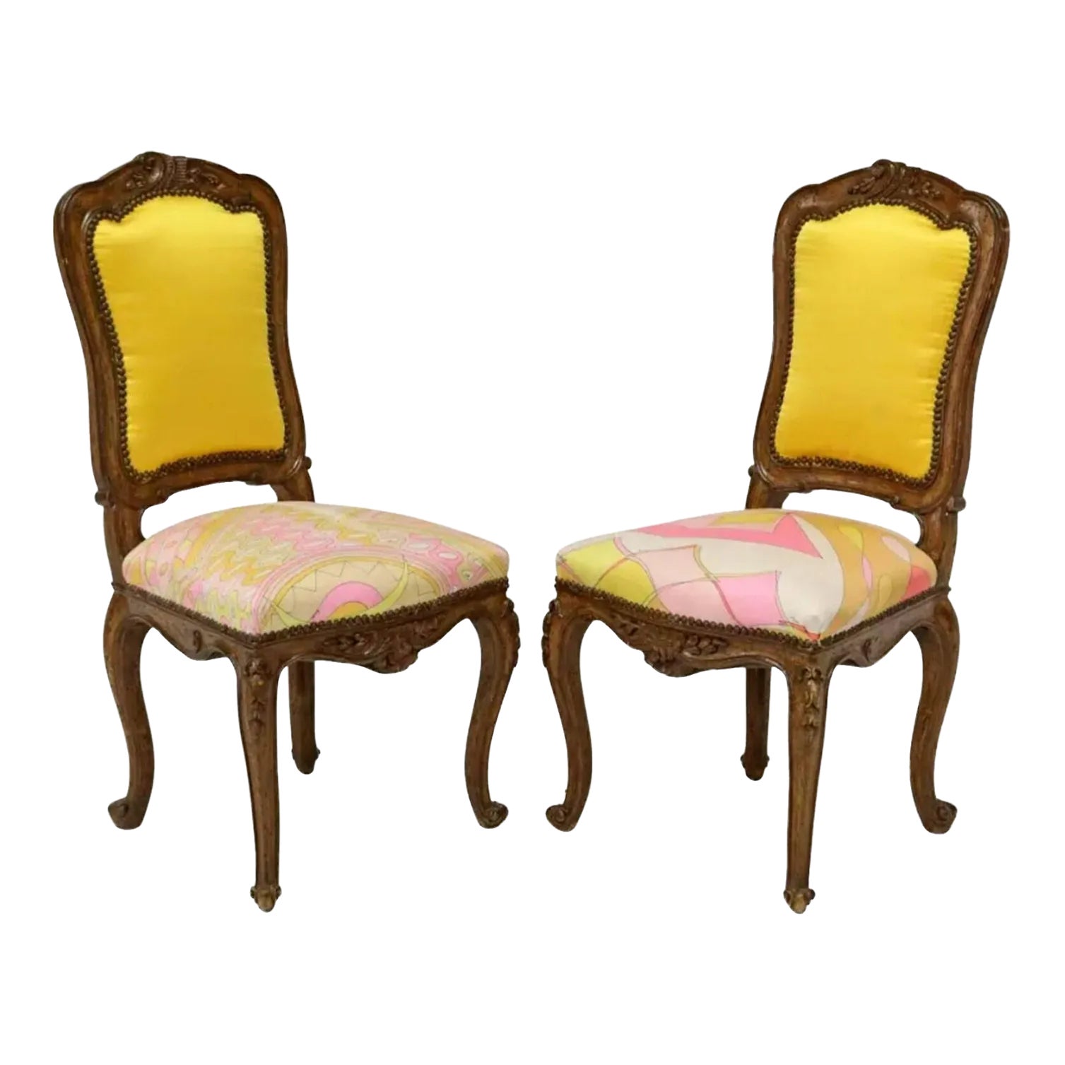 Antique French Louis XV Style Chairs With Emilio Pucci Silk Upholstered ...