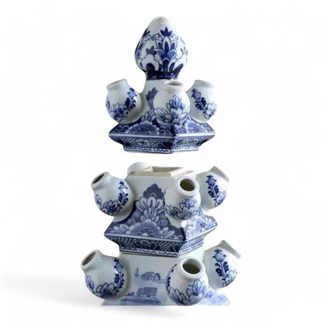 Contemporary Pagoda Form Tulipiere Vase Blue and White Chinoiserie ...