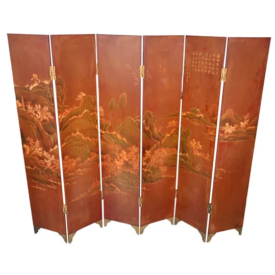 Japanese Lacquer Screen with Six Leaves | Chairish