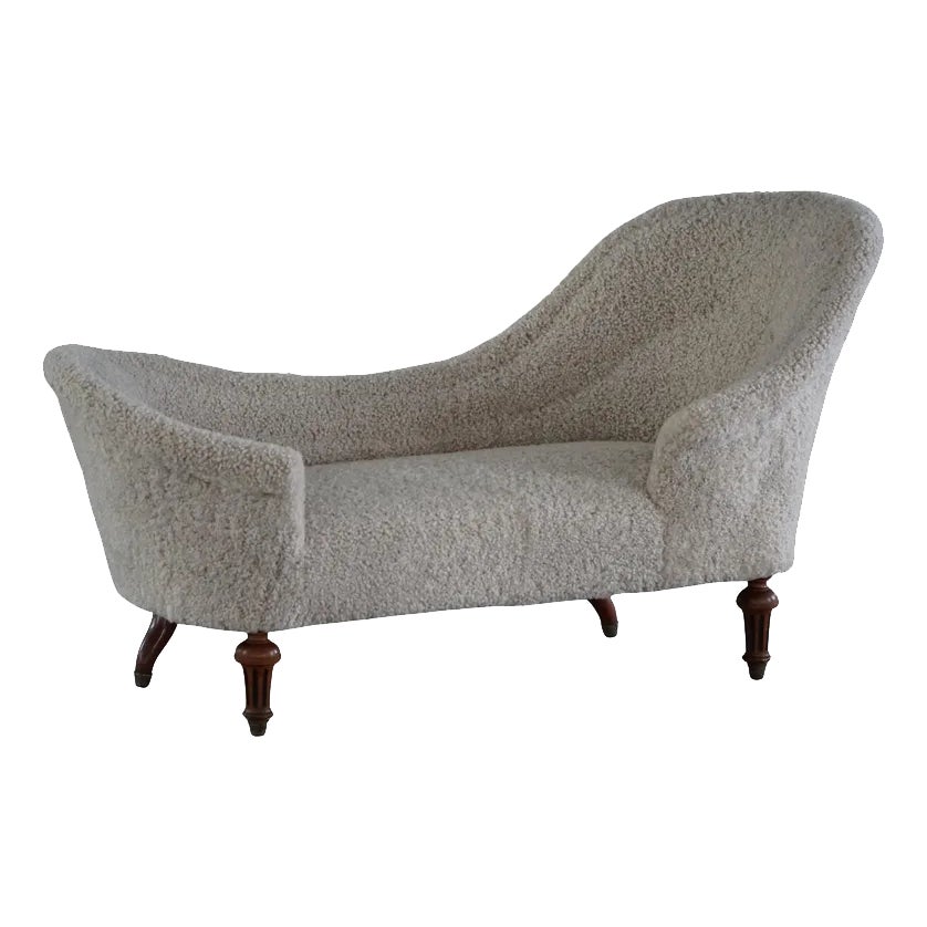 Antique Danish Sculptural Chaise Lounge in Lambswool, 1890s | Chairish