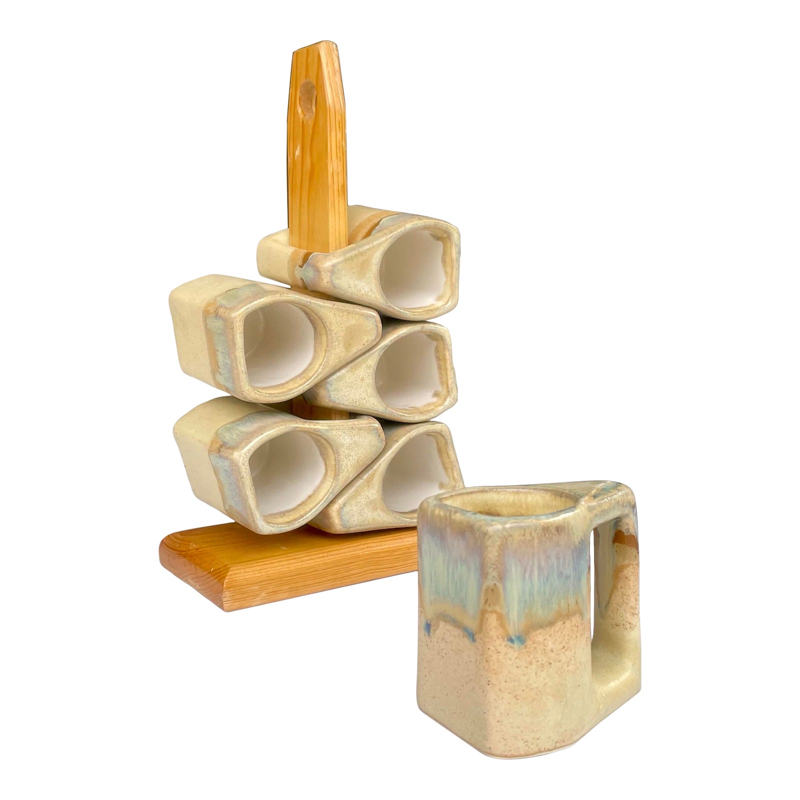 1970s Rodolfo Padilla Signed Stacking Pottery Espresso Mugs - 7pc.Set ...