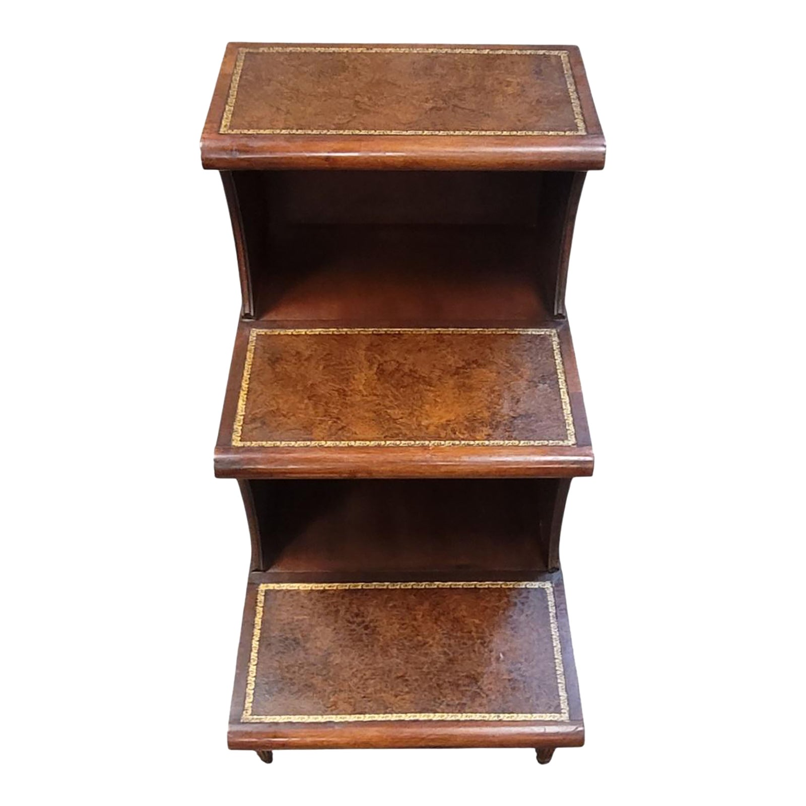 Vintage Mahogany & Leather Library Steps | Chairish