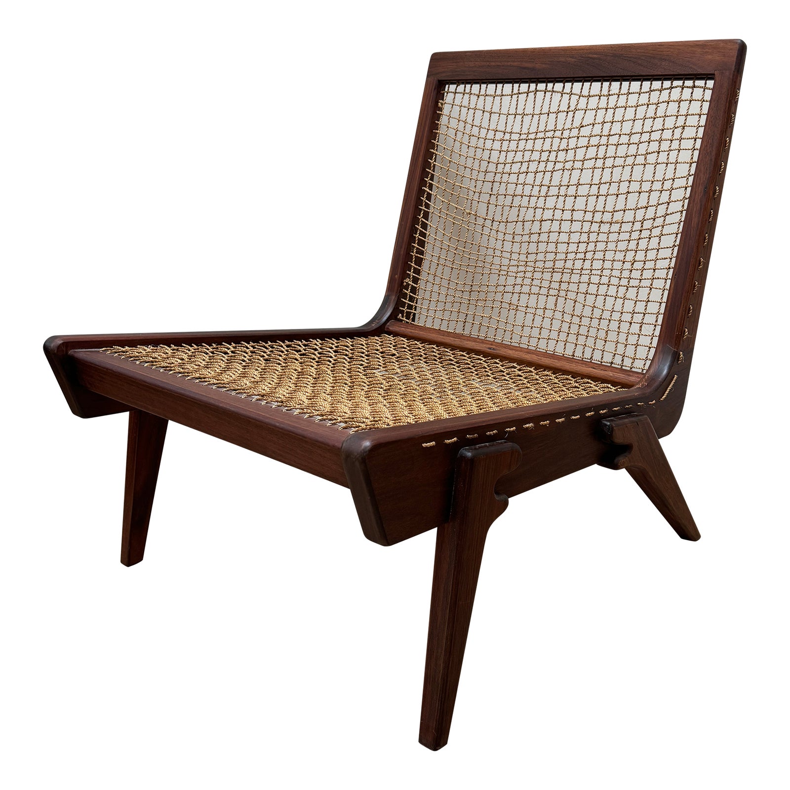 Walnut and Rope Lounge Chair | Chairish