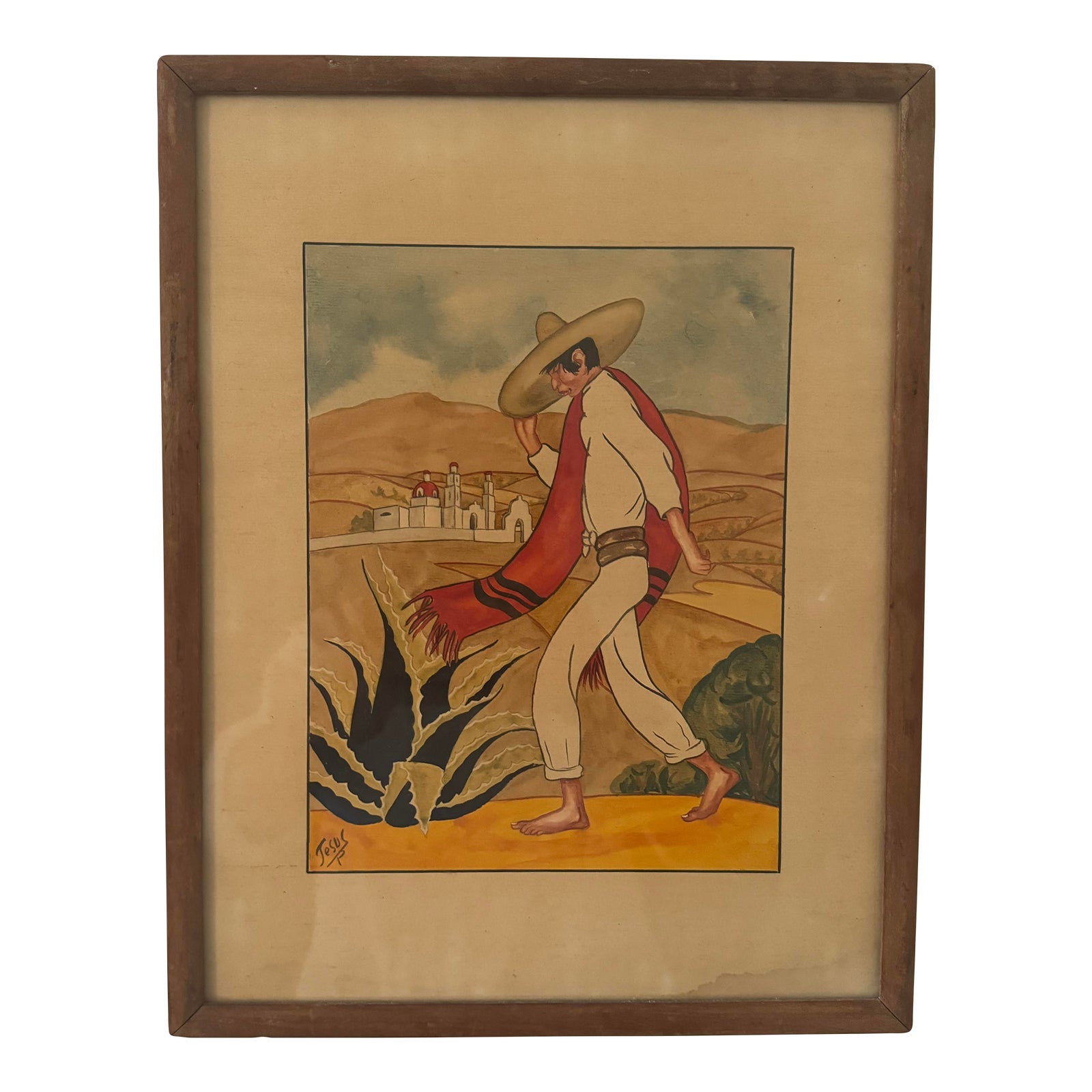 1920s Original Mexican Folk Art Painting, Framed | Chairish