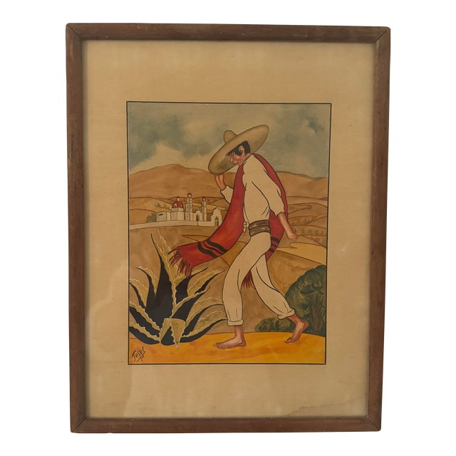 1920s Original Mexican Folk Art Painting, Framed | Chairish