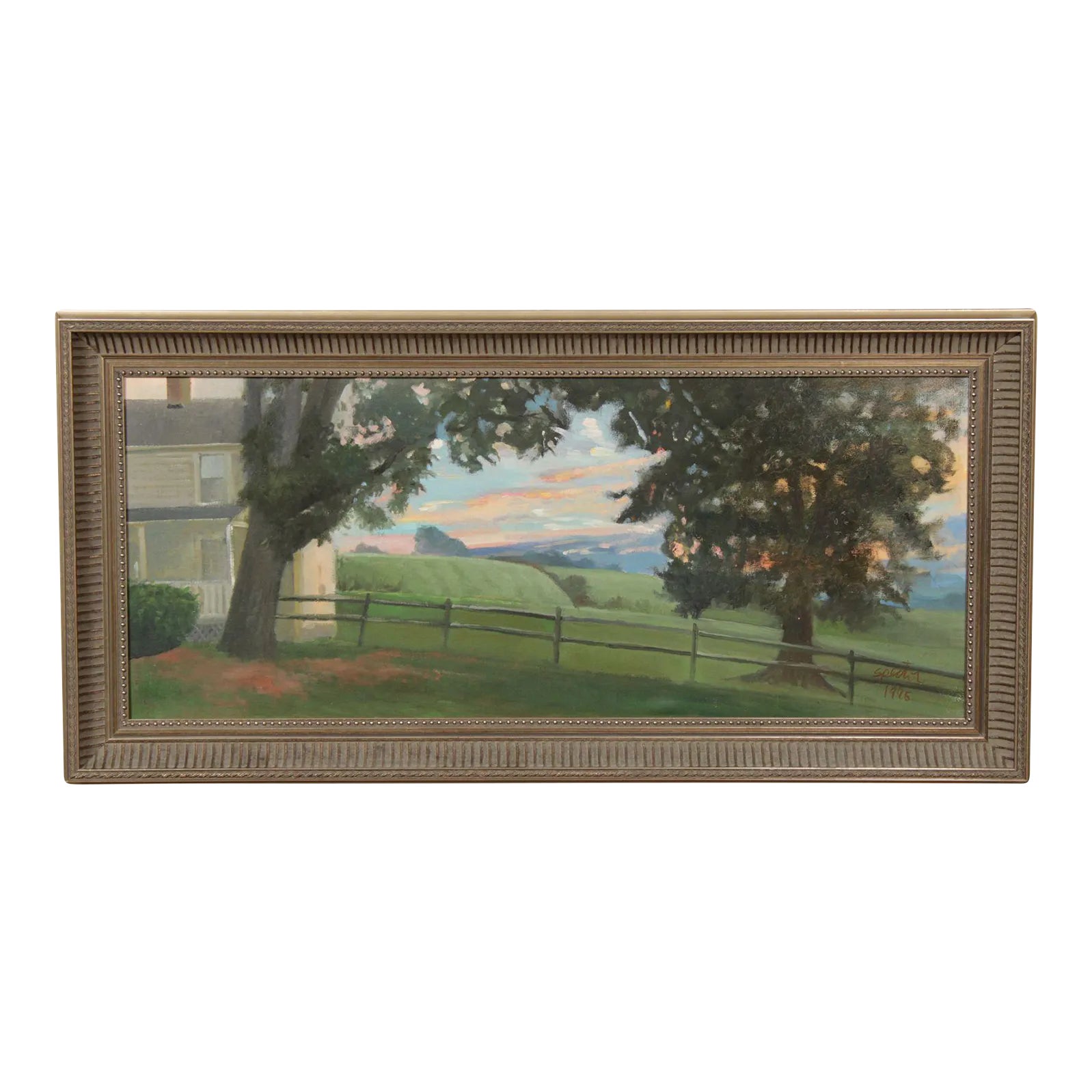 1990s "Farm House Landscape" Oil on Linen Painting by Dori Spector ...