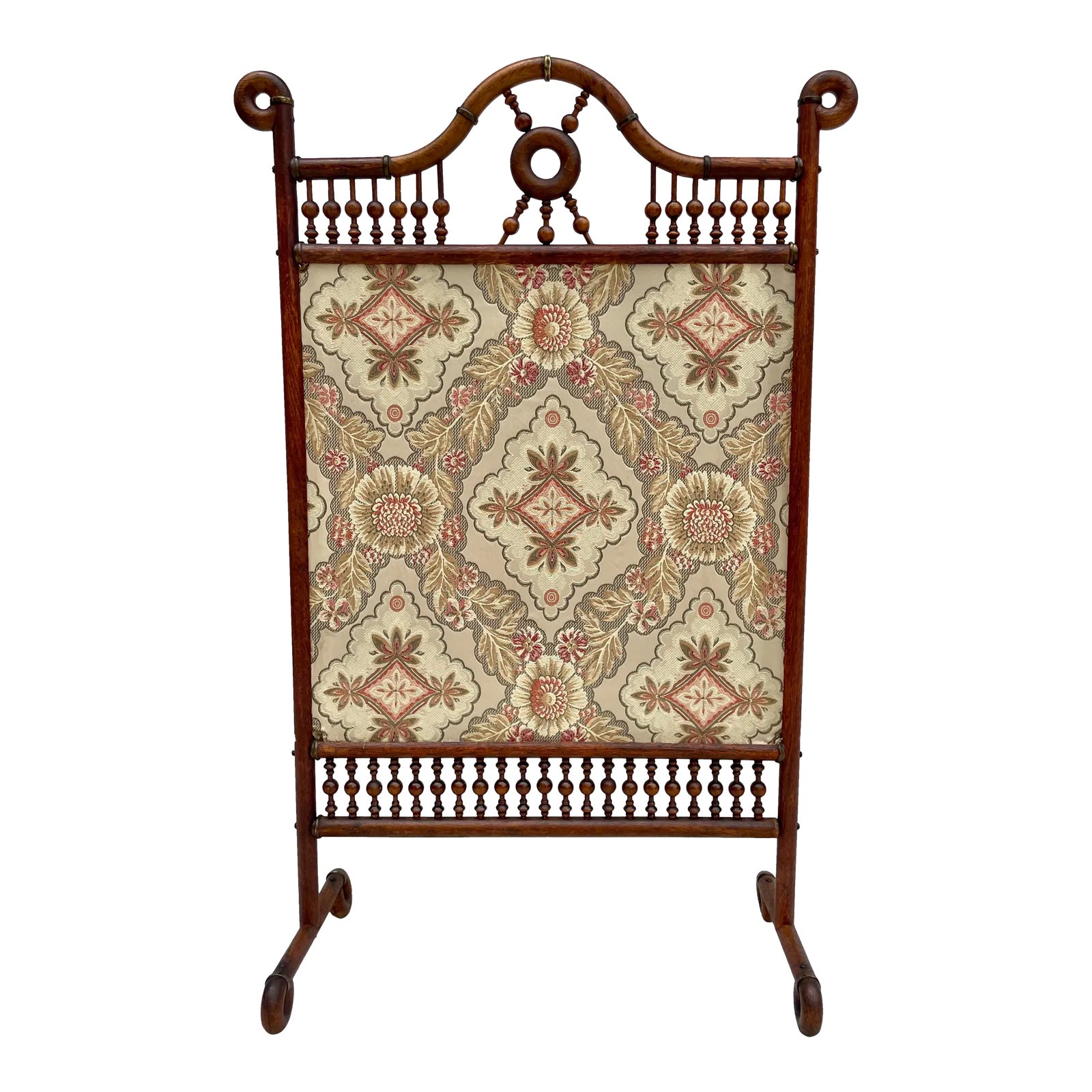 Antique Victorian Stick and Ball Bentwood Tapestry Screen | Chairish