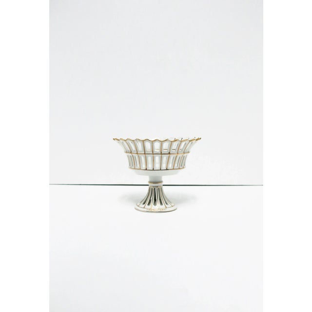 French White and Gold Pierced Porcelain Compote Basket Tazza | Chairish