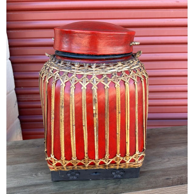 Antique Asian/Thai Red Rice Box W/Lid | Chairish