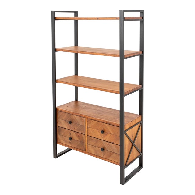 Industrial Loft Style Wood & Metal Bookcase | Chairish