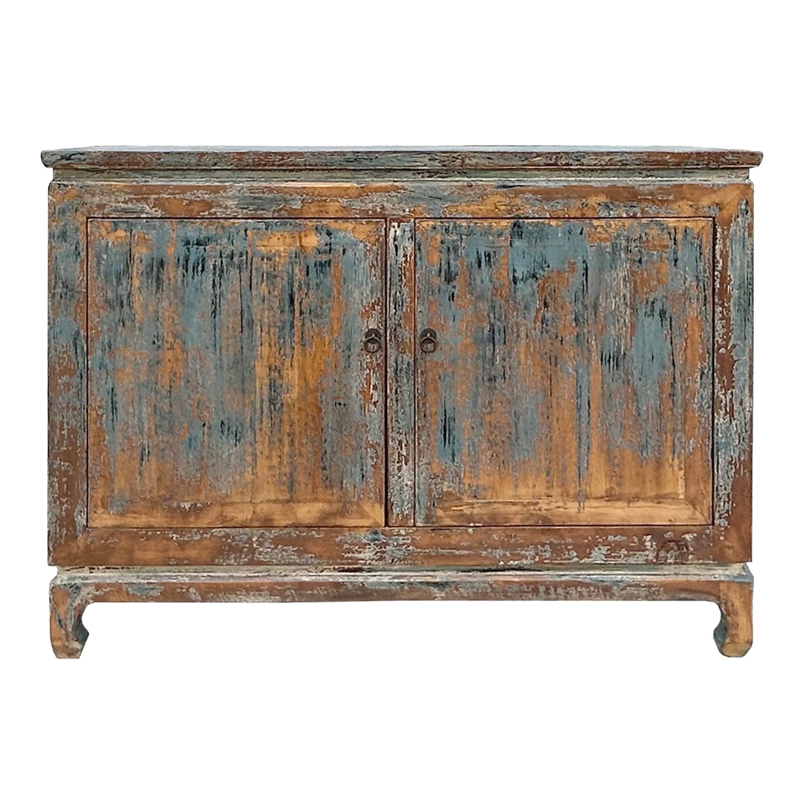 Distressed Rustic Teal Blue 2 Doors Credenza Sideboard Console Cabinet ...
