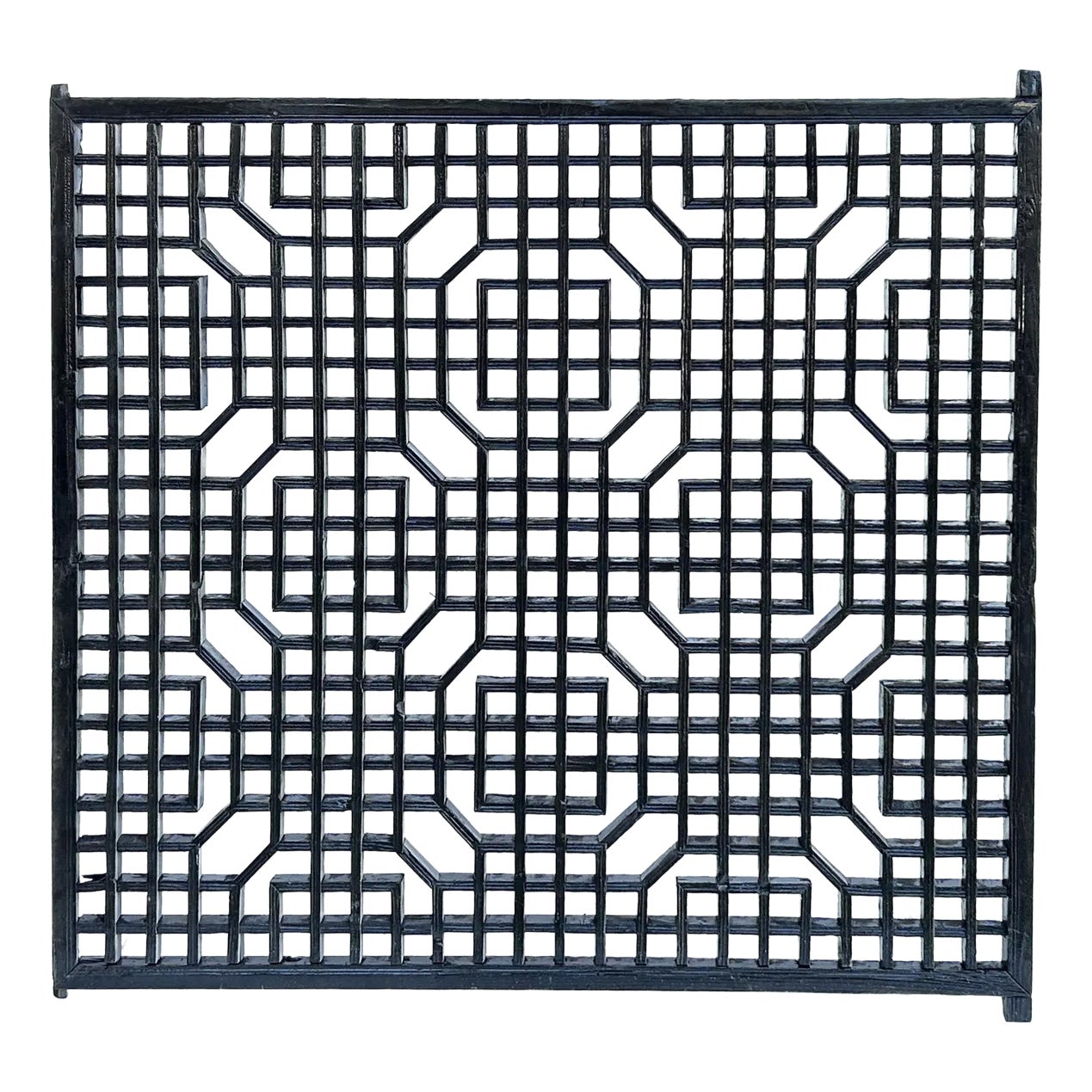 Vintage Rustic Matte Black Grid Geometric Wood Wall Panel | Chairish