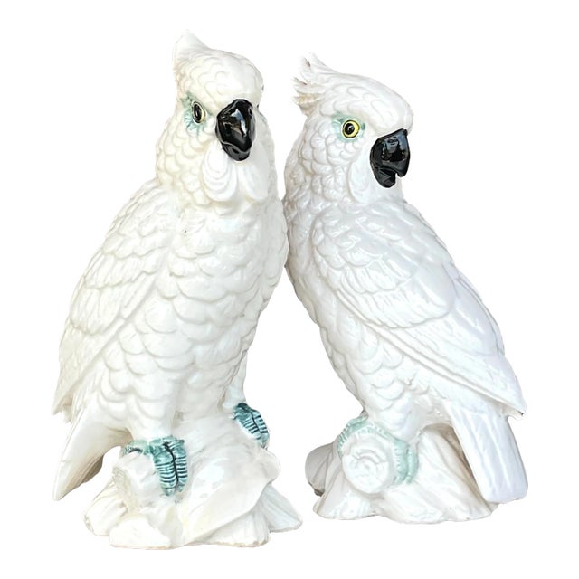 Vintage Regency Glazed Ceramic Cockatoos - a Pair | Chairish