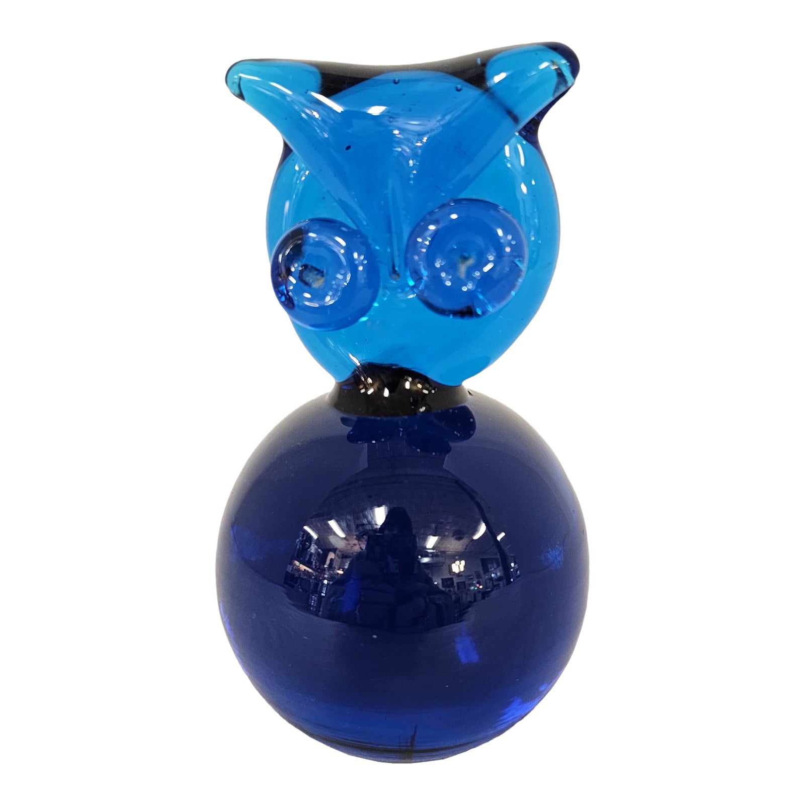 70s Mid Century Modern Blue Blenko Art Glass Owl Paperweight ...
