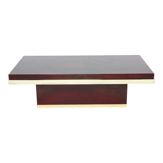 1970s j.c. Mahey Cherry Red Lacquer and Brass Coffee Table | Chairish