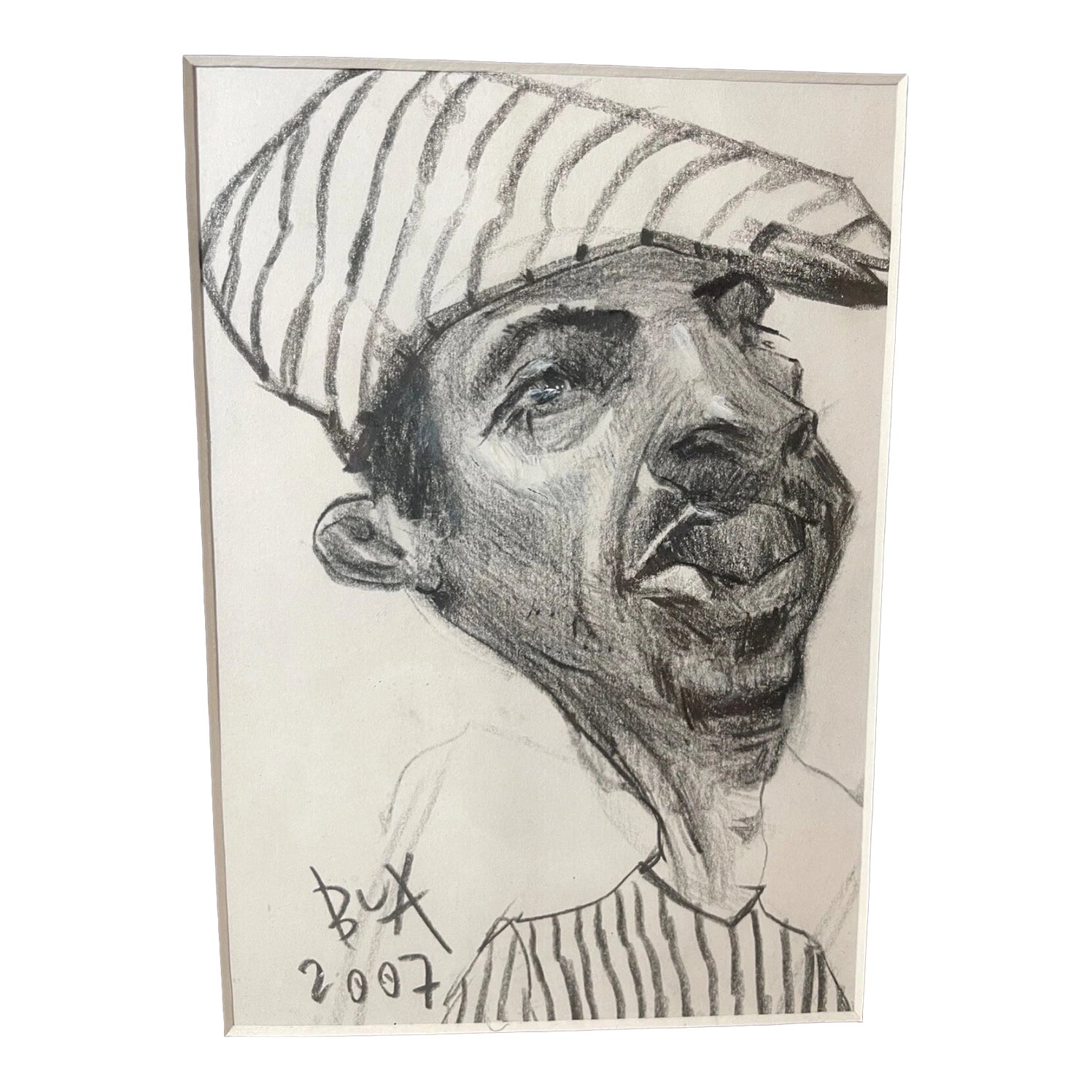 Original 2007 Justin Bua Pop Surrealism Conte Crayon Sketch Drawing Man ...
