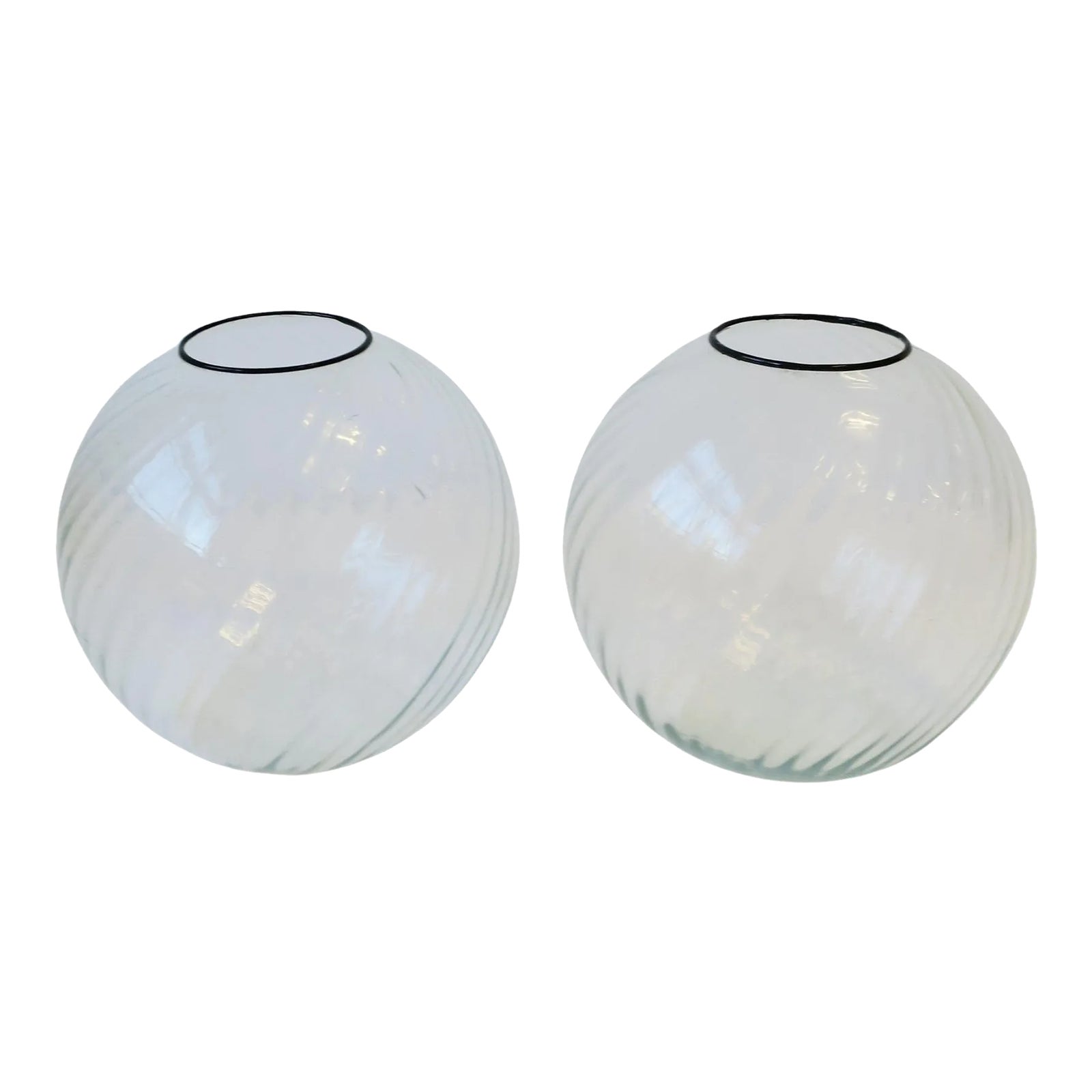 Sphere Globe Fluted Glass Vases - a Pair | Chairish