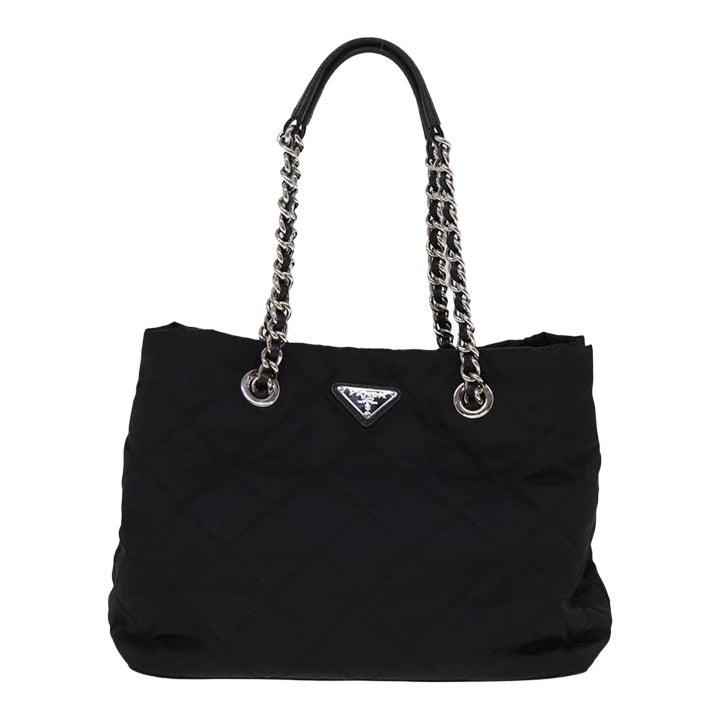 Prada Chain Shoulder Bag Nylon 2Way Black Auth 76803 | Chairish