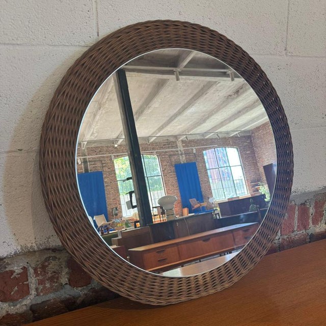 Vintage Danish Round Wicker Mirror, 1960s | Chairish