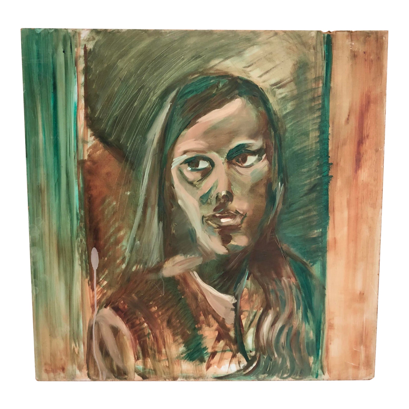 Large Vintage Mid-Century Modern Style Original Oil Female Portrait ...