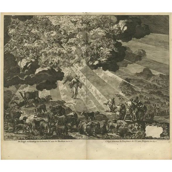 J. Luyken, Bible Scene: Angels Announce Birth of Jesus, 1743, Print ...