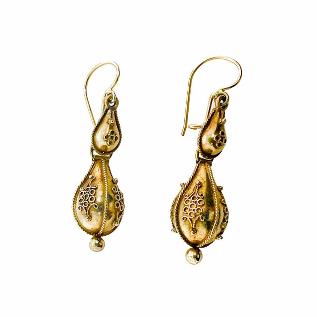 Victorian Etruscan 14k Gold Pierced Articulated Earrings - 2 Pieces ...