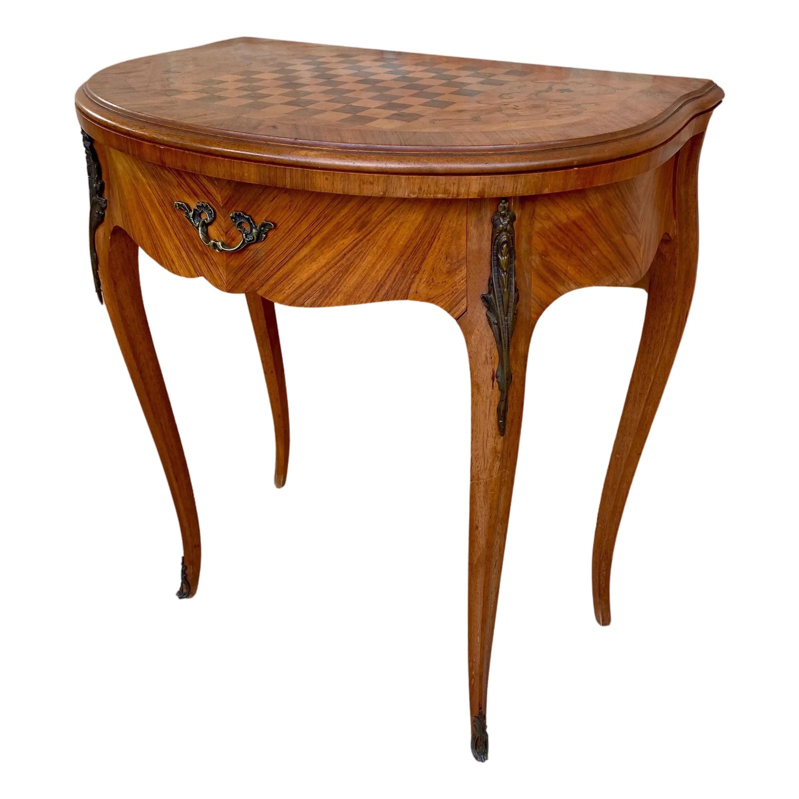 French Demi Lune Folding Card or Console Table with Baize Top, 1900s ...