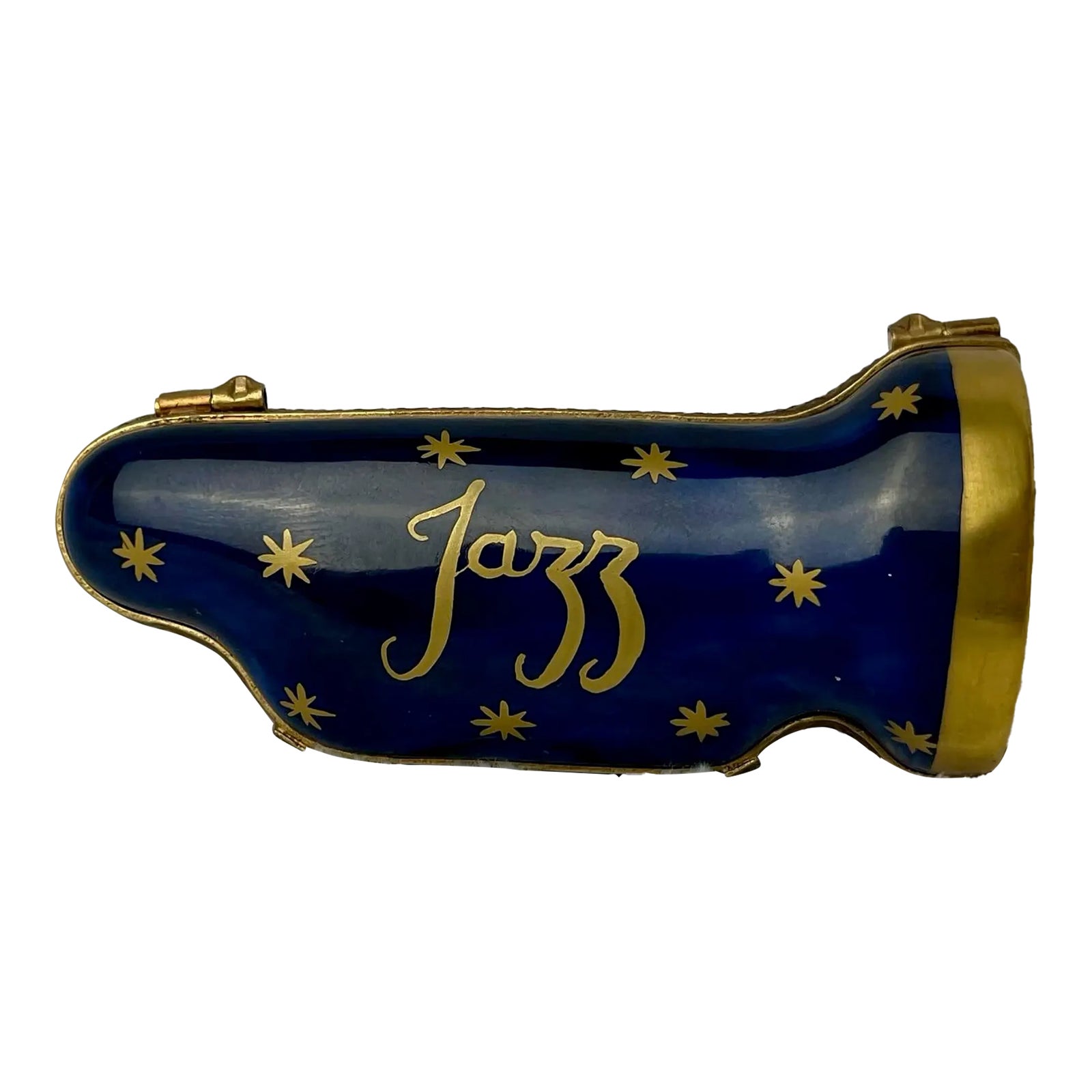 1990s Limoges Box in the Form of a Trumpet Case With a Metal Trumpet ...
