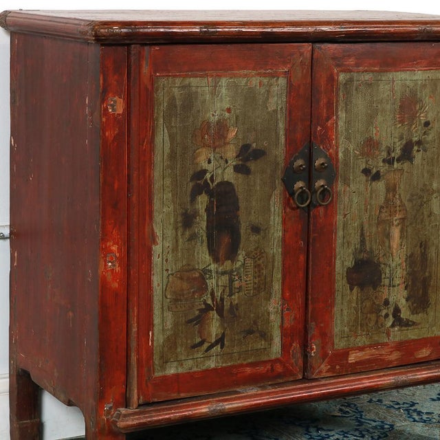 Antique Chinese Painted Elm Hall Cabinet | Chairish