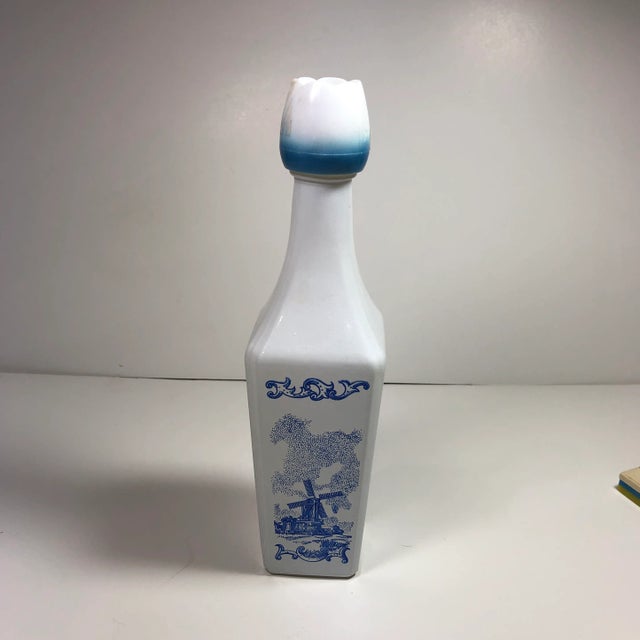 Vintage Vandermint White Milk Glass Blue Windmill Liquor Bottle W Tulip ...