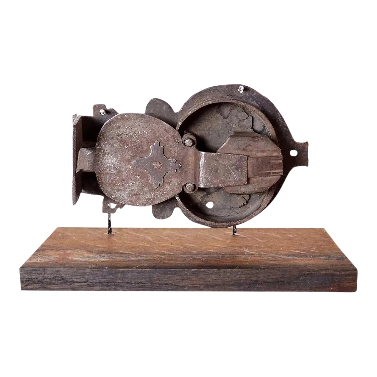 Early Continental Hand Forged and Chased Iron Cabinet Lock on Stand ...