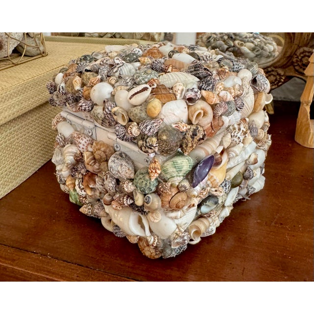 Late 20th Century Vintage Shell Encrusted Lidded Treasure Box | Chairish