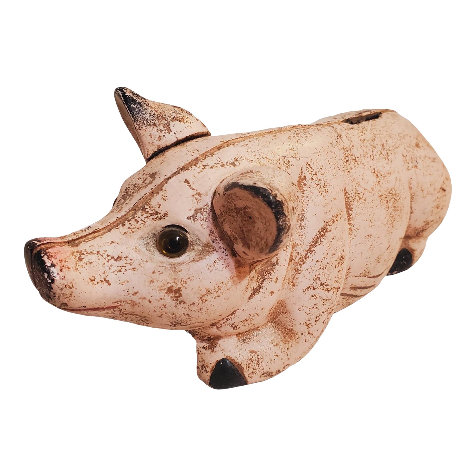 Vintage Rustic Style Cast Iron Pink Pig | Chairish
