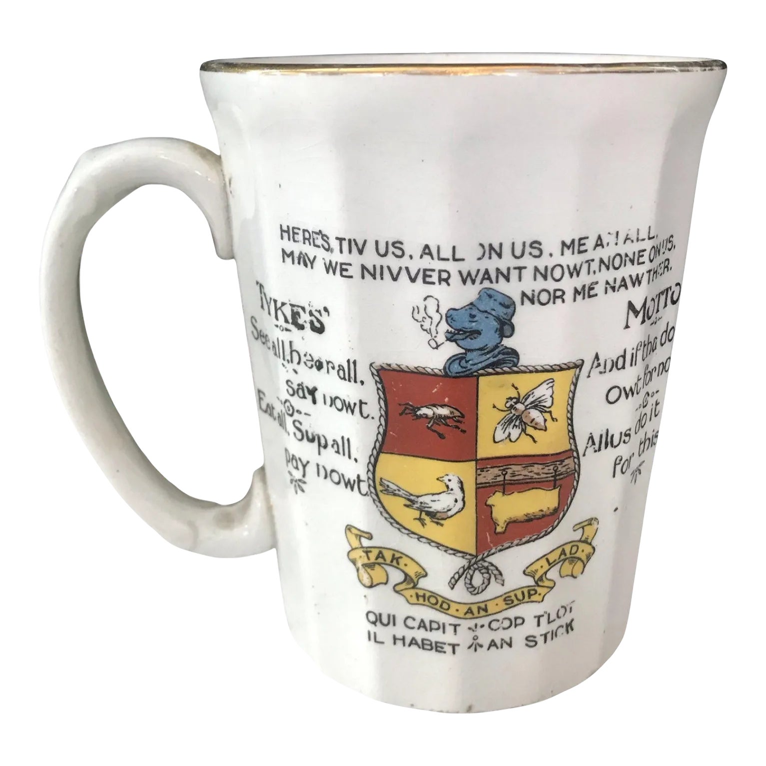 Early 20th Century British Tykes Motto Tankard Mug: "Here's Ta Me an My ...
