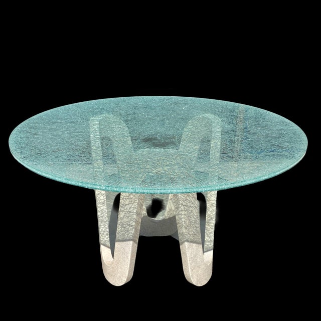 Crackle Glass Iconic Foyer-Dining table with Sculptural Modern Curved ...