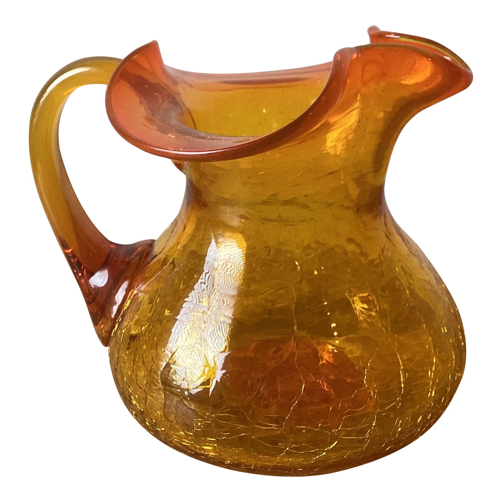 Rainbow Mid Century Modern Yellow Crackle Glass Small Cream Pitcher ...