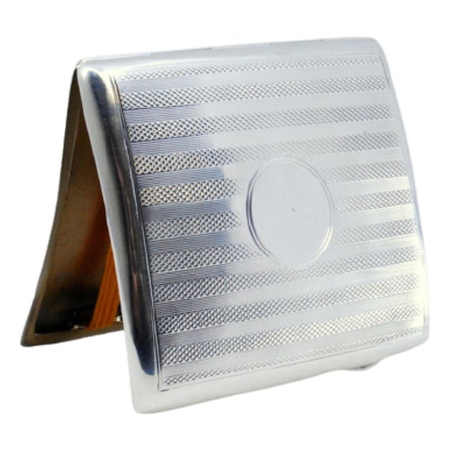 Guilloche Silver Cigarette Case with Curved Bands Top and Hinged Lid ...