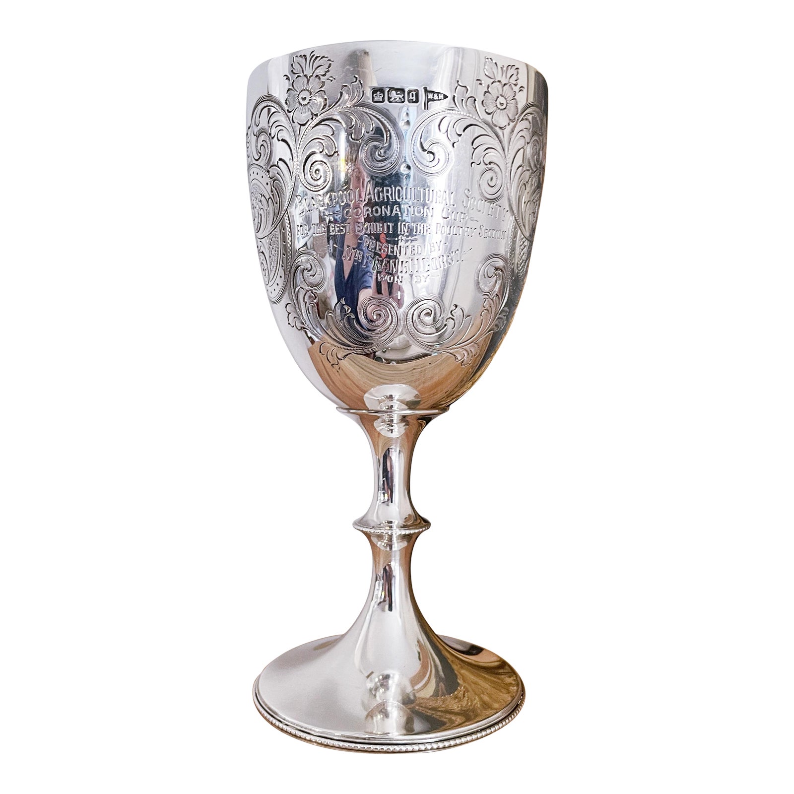 1908 English Sterling Silver Poultry Trophy Cup | Chairish