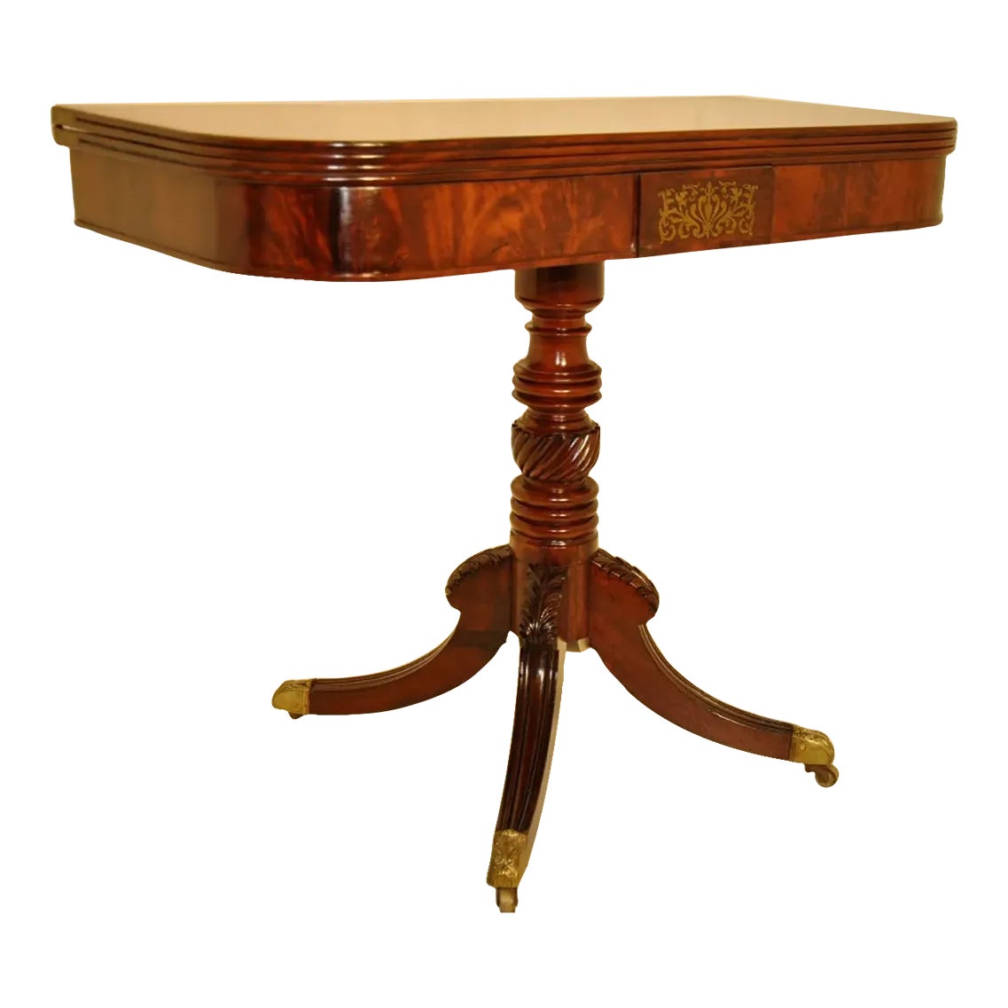 19th Century English Regency Mahogany Game Table on Metal Casters ...