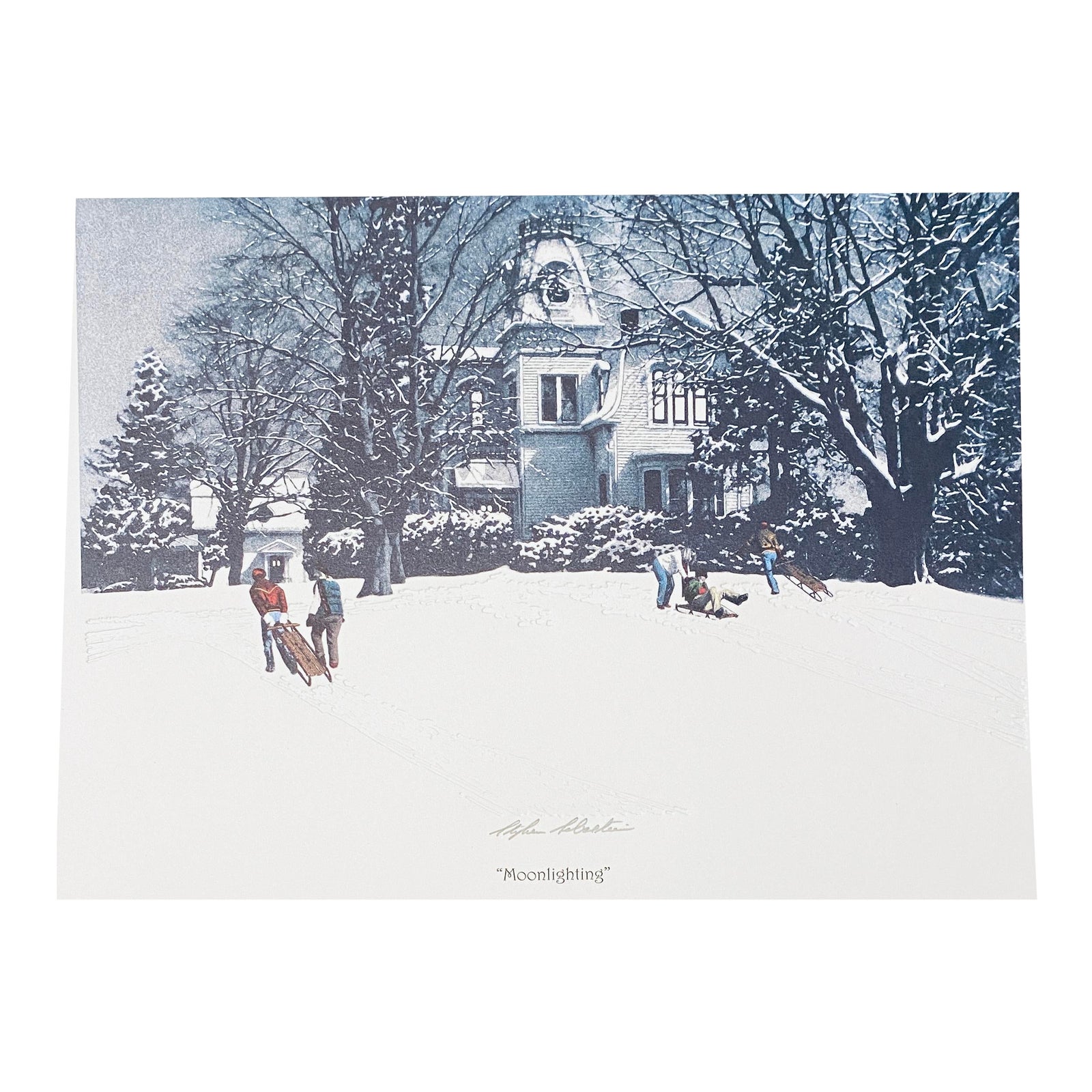 Stephen Sebastian Moonlighting Embossed Winter Serigraph | Chairish